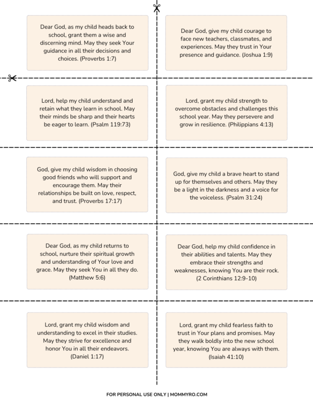 BACK TO SCHOOL PRAYER CARDS (PRINTABLE)